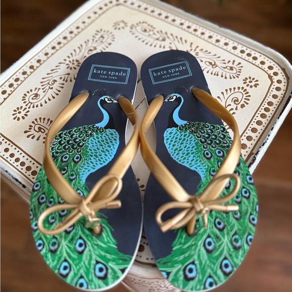 kate spade | Shoes | Rare Kate Spade Peacock Flip Flops Slipper Thongs ...